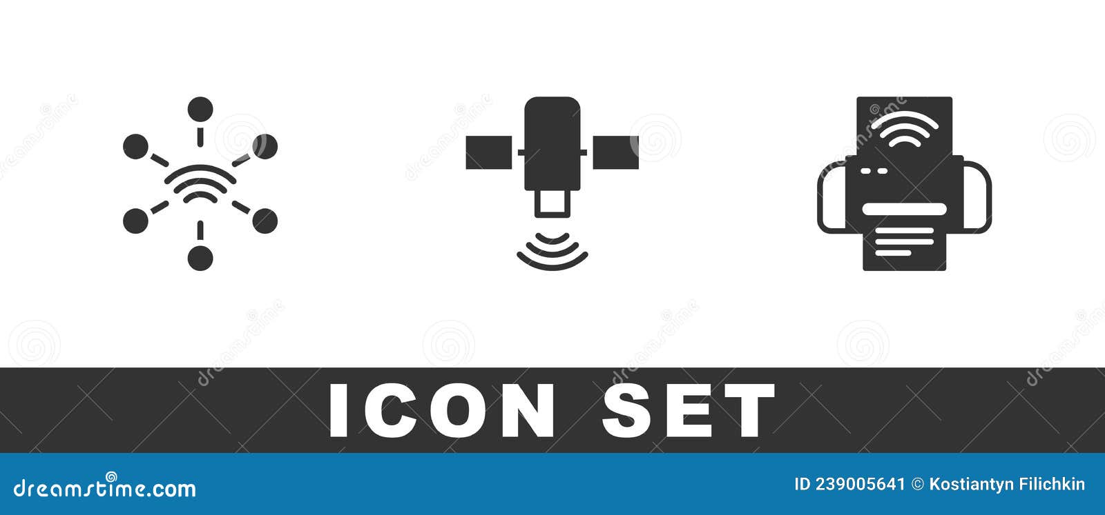 Set Network, Satellite and Smart Printer System Icon. Vector Stock ...