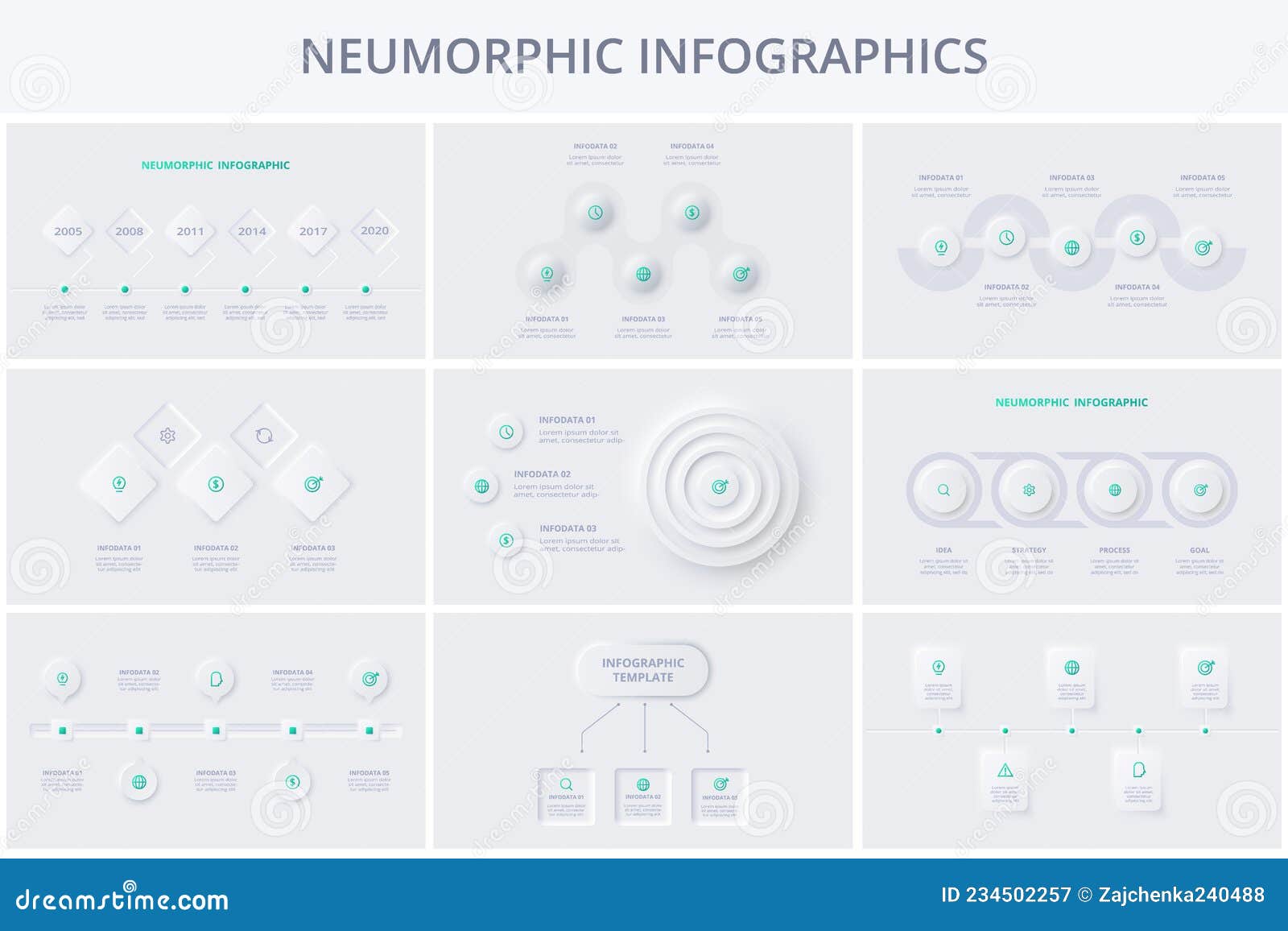 Set Neumorphic Flow Chart Infographic. Creative Concept for Infographic ...