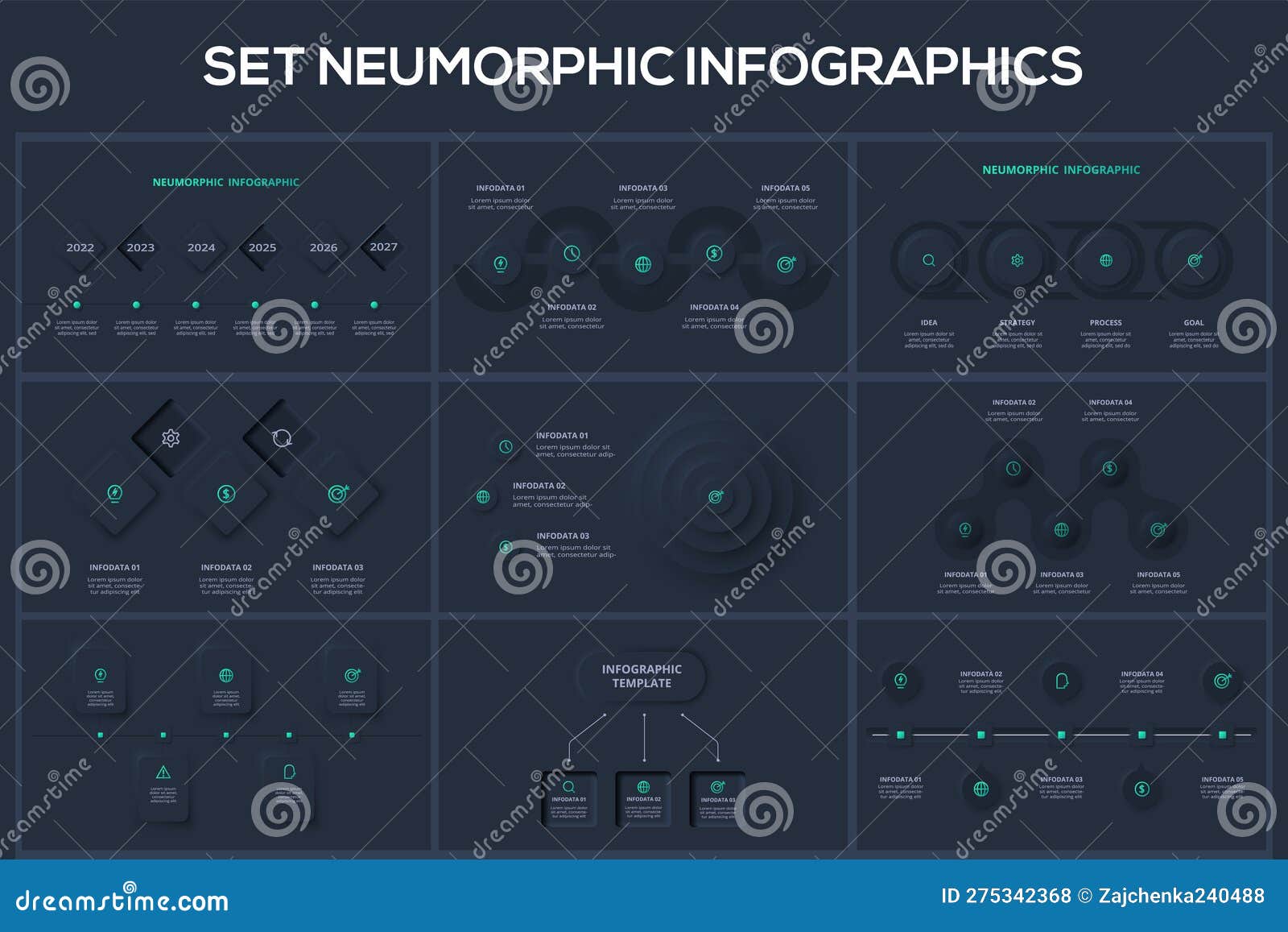 Neumorphic Flowchart Infographic. Business Data Visualization With 6 ...