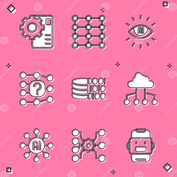 Set Neural Network, Artificial Intelligence AI, Binary Code, Network Cloud Connection, and Icon ...