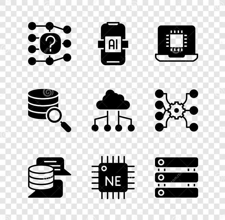 Set Neural Network, Artificial Intelligence AI, Processor CPU, Server, Data, and Network Cloud ...