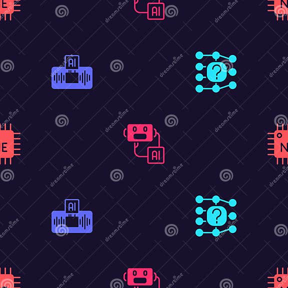Set Neural Network, Artificial Intelligence AI, Robot and Processor CPU on Seamless Pattern ...