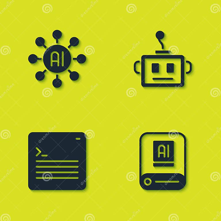 Set Neural Network, Artificial Intelligence AI, Web Developer Programming Code and Robot Icon ...