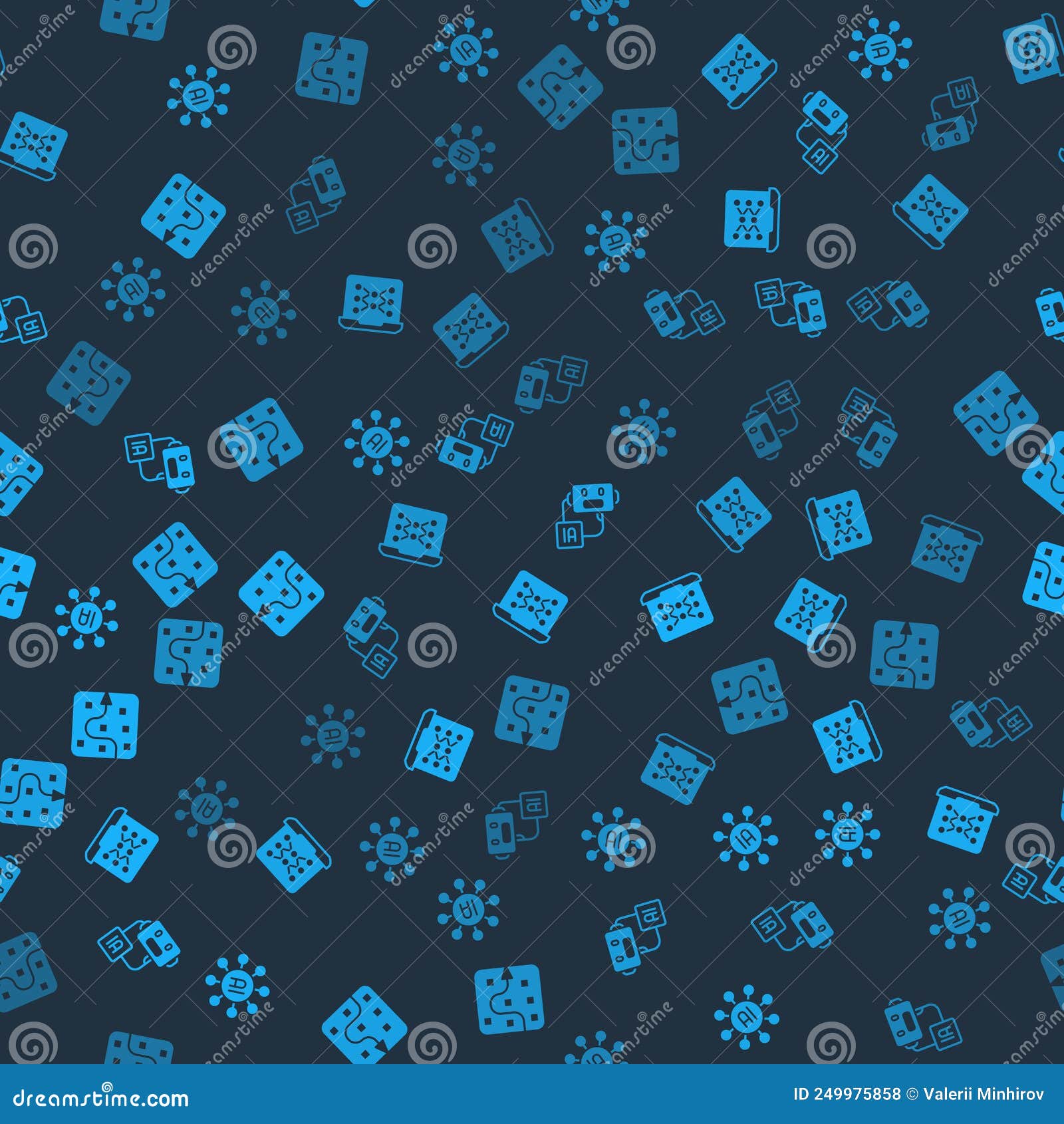 Set Neural Network, Artificial Intelligence Robot and on Seamless Pattern. Vector Stock Vector ...