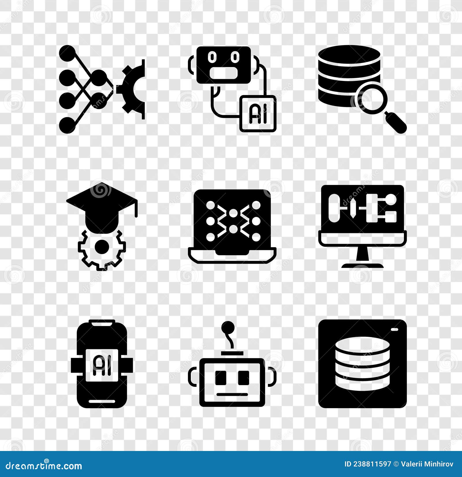 Set Neural Network, Artificial Intelligence Robot, Server, AI, Data, Graduation Cap and Icon ...
