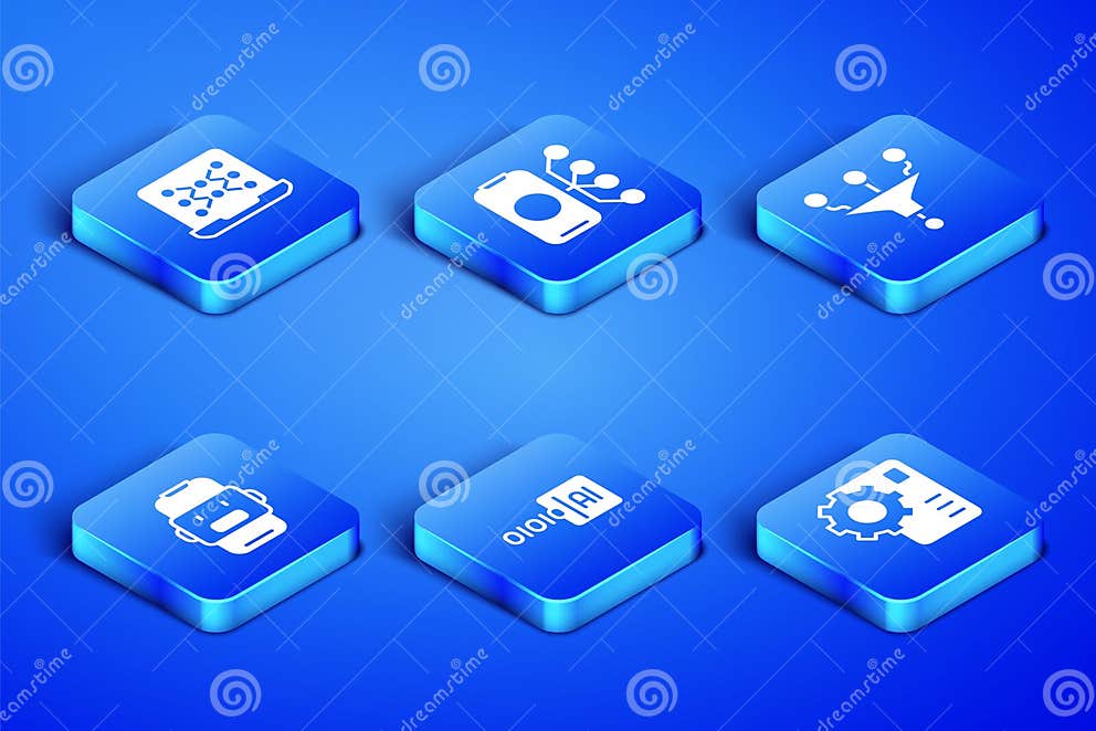 Set Neural Network, Binary Code, Chat Bot, and Funnel Filter Icon. Vector Stock Illustration ...