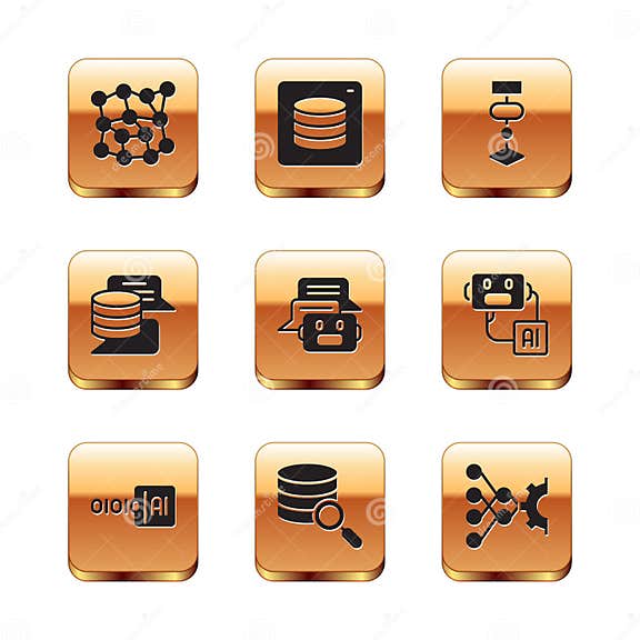 Set Neural Network Binary Code Server Chat Bot Data Algorithm And Icon Vector Stock