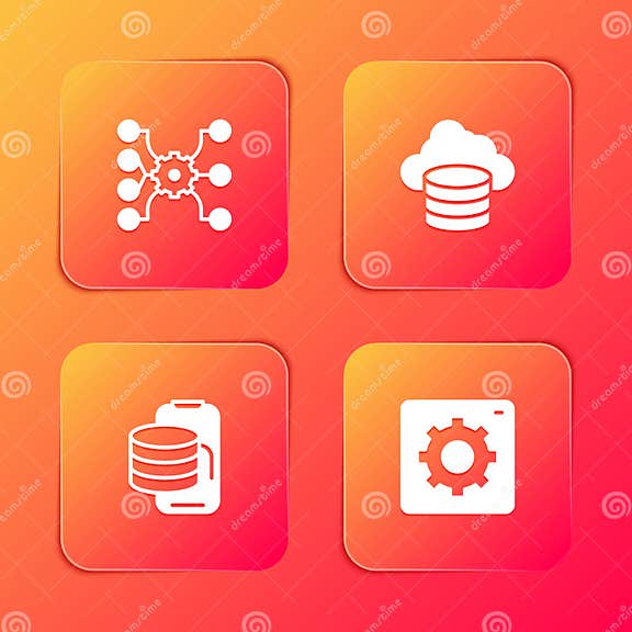 Set Neural Network, Cloud Database, Technology Transfer and Computer Api Interface Icon. Vector ...