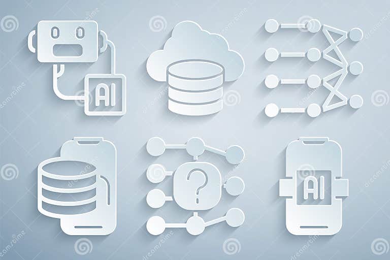 Set Neural Network, Cloud Technology Data Transfer, Artificial Intelligence AI, Database and ...