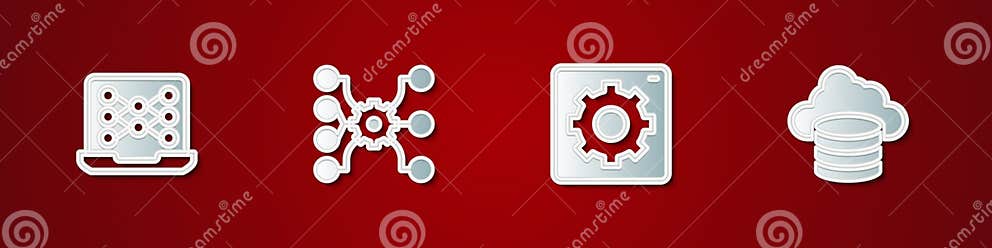 Set Neural Network Computer Api Interface And Cloud Database Icon 1900