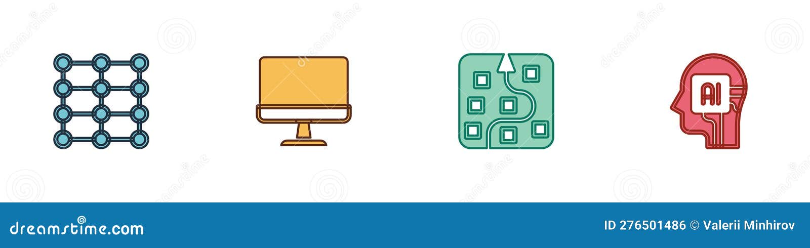 Set Neural Network, Computer Monitor, and Humanoid Robot Icon. Vector Stock Illustration ...