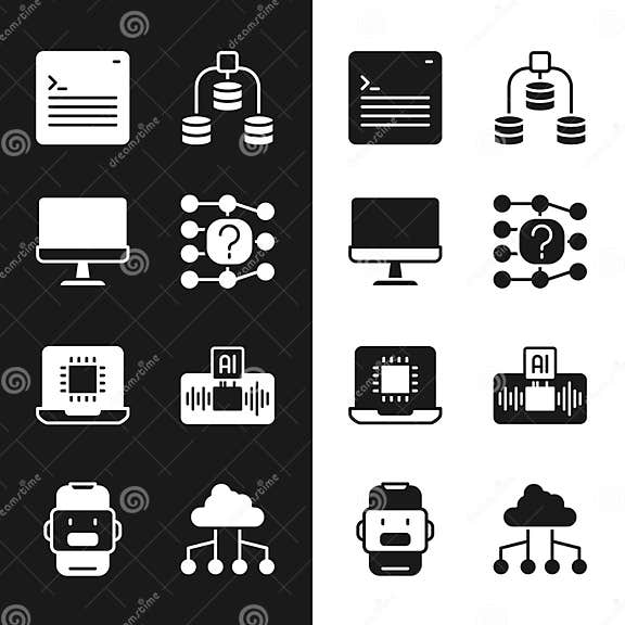 Set Neural Network, Computer Monitor, Web Developer Programming Code, Server, Data, Processor ...