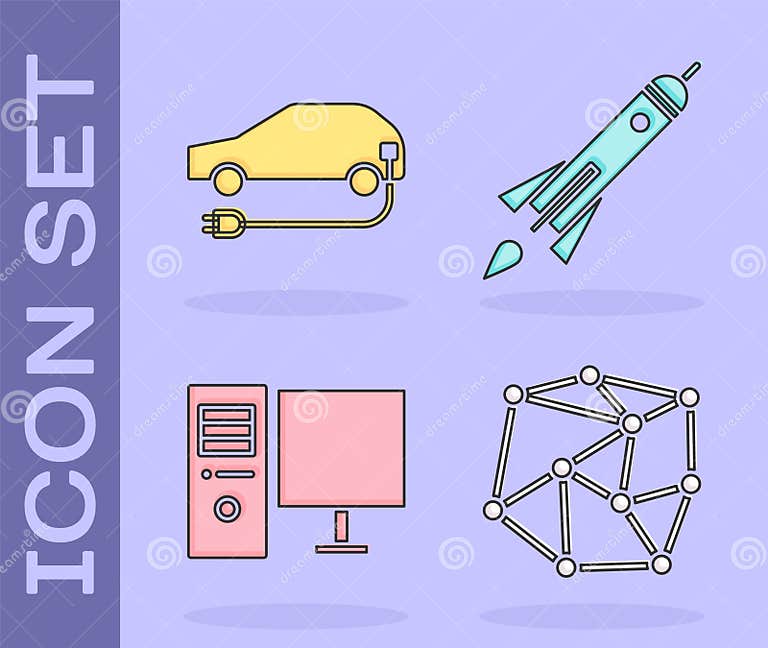 Set Neural Network, Electric Car, Computer Monitor and Rocket Ship with ... Set Neural Network, Electric Car, Computer Monitor and Rocket Ship with ...