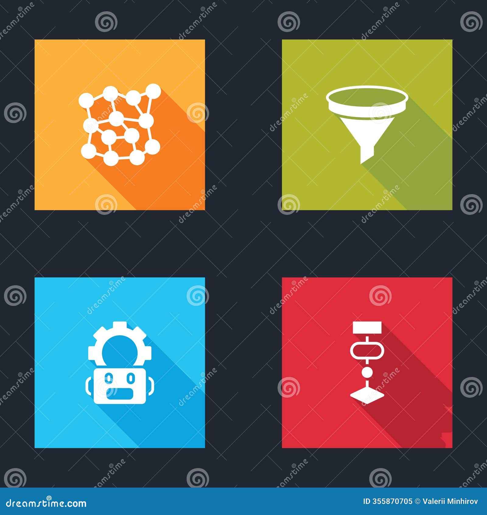 Set Neural Network, Funnel Filter, Robot Setting and Algorithm Icon. Vector Stock Illustration ...