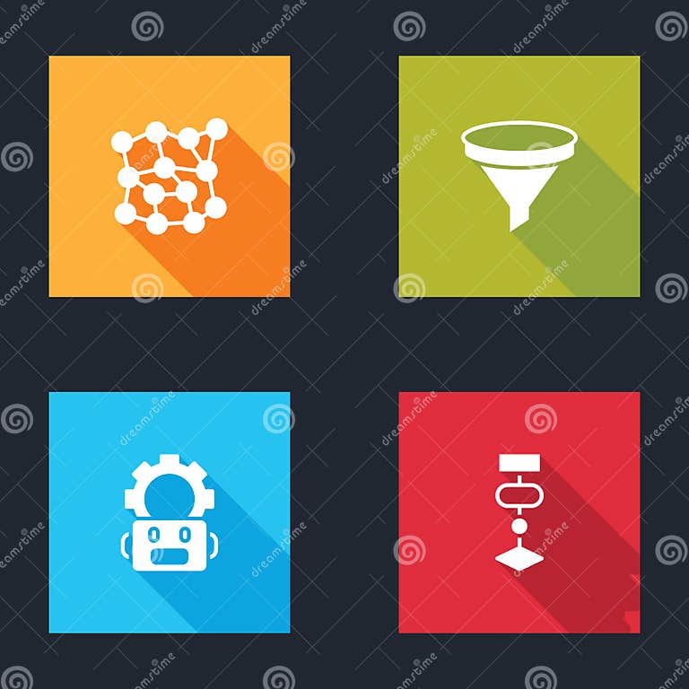 Set Neural Network, Funnel Filter, Robot Setting and Algorithm Icon. Vector Stock Illustration ...