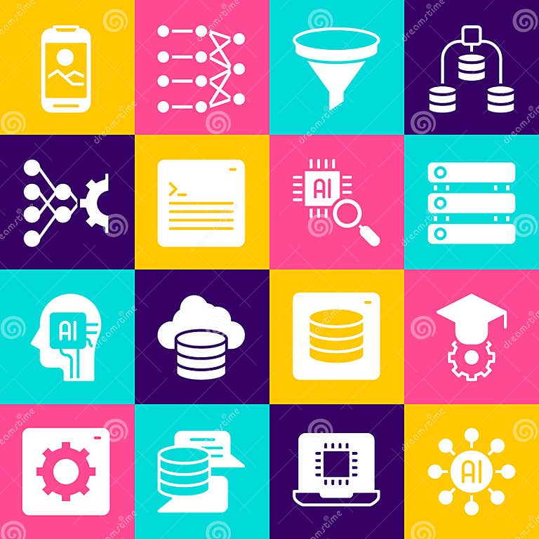 Set Neural Network Graduation Cap Server Data Funnel Filter Web Developer Programming Code