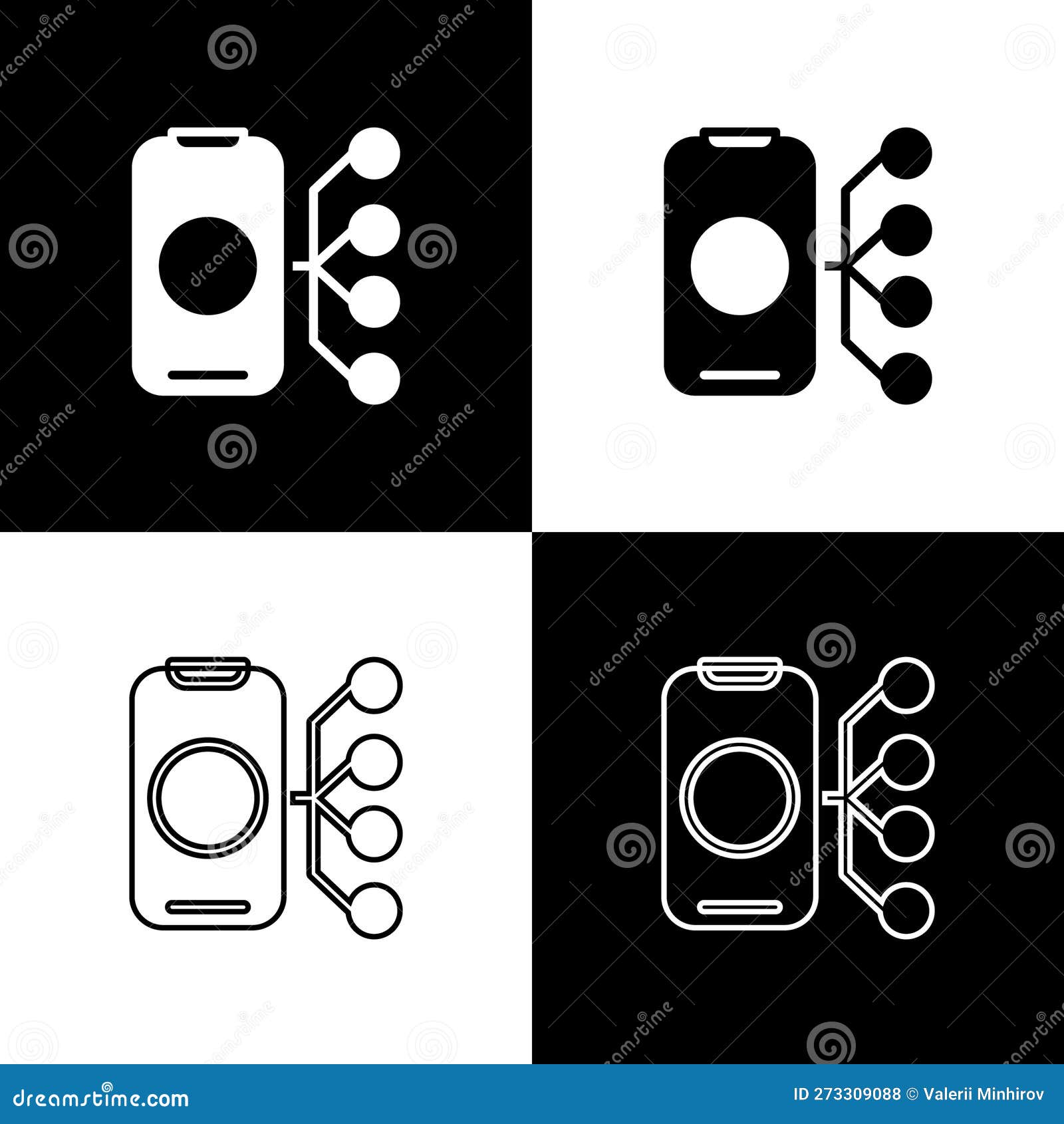Set Neural Network Icon Isolated on Black and White Background ...