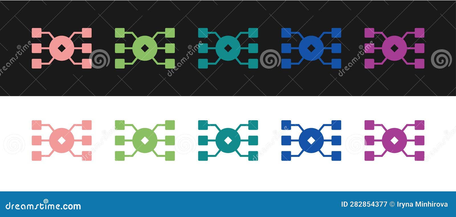 Set Neural Network Icon Isolated on Black and White Background ...