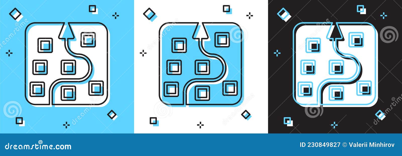 Set Neural Network Icon Isolated on Blue and White, Black Background ...