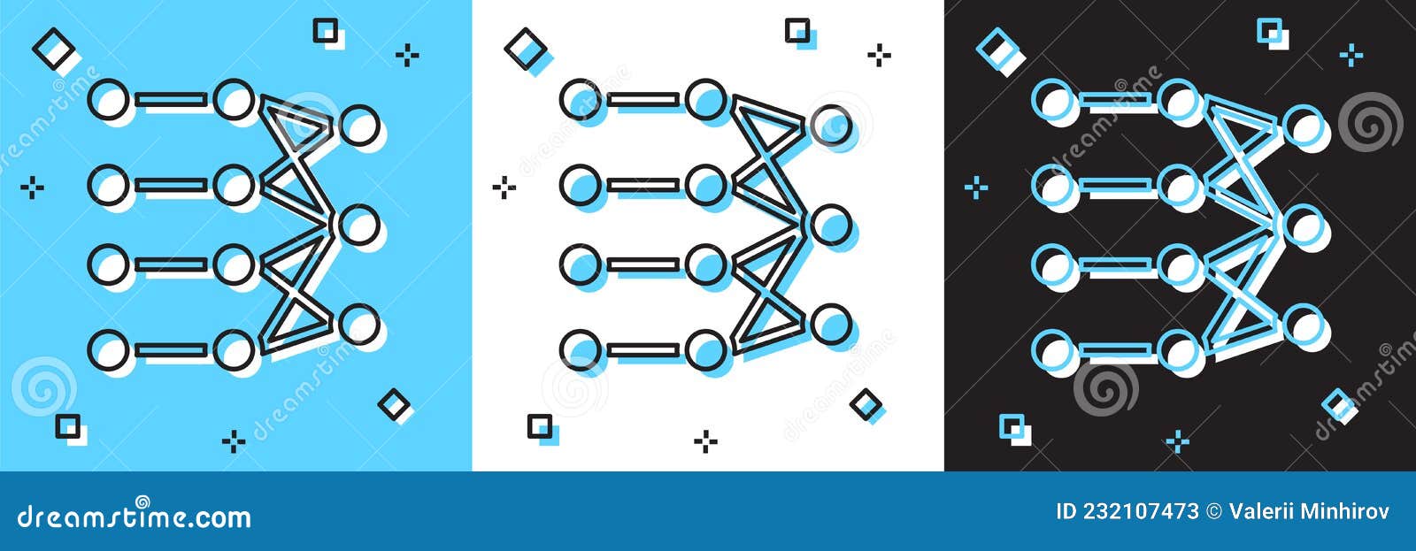 Set Neural Network Icon Isolated on Blue and White, Black Background ...