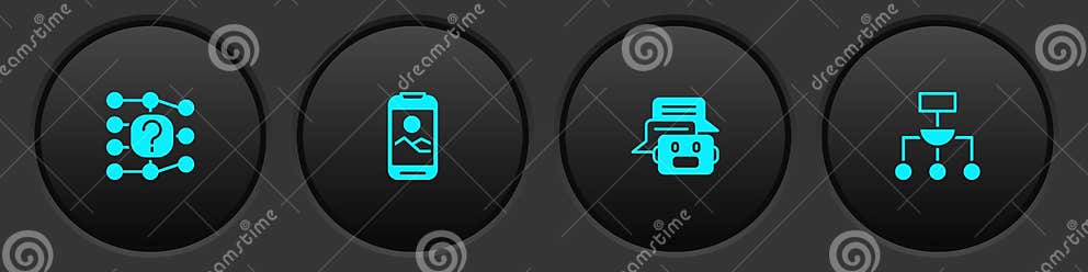 Set Neural Network Mobile Phone Chat Bot And Algorithm Icon Vector 6604