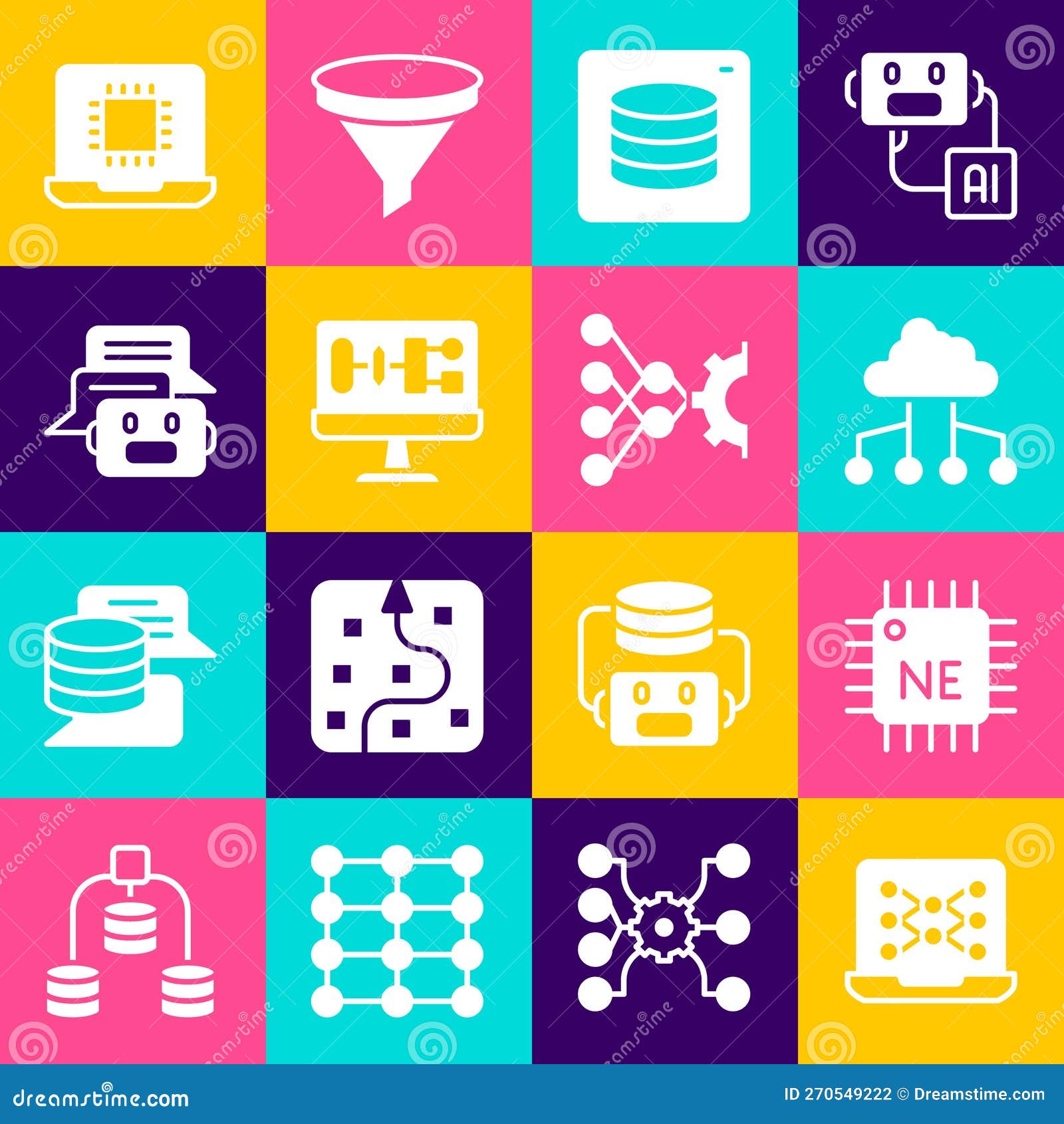 Set Neural Network Processor Cpu Network Cloud Connection Server Data Algorithm Chat Bot