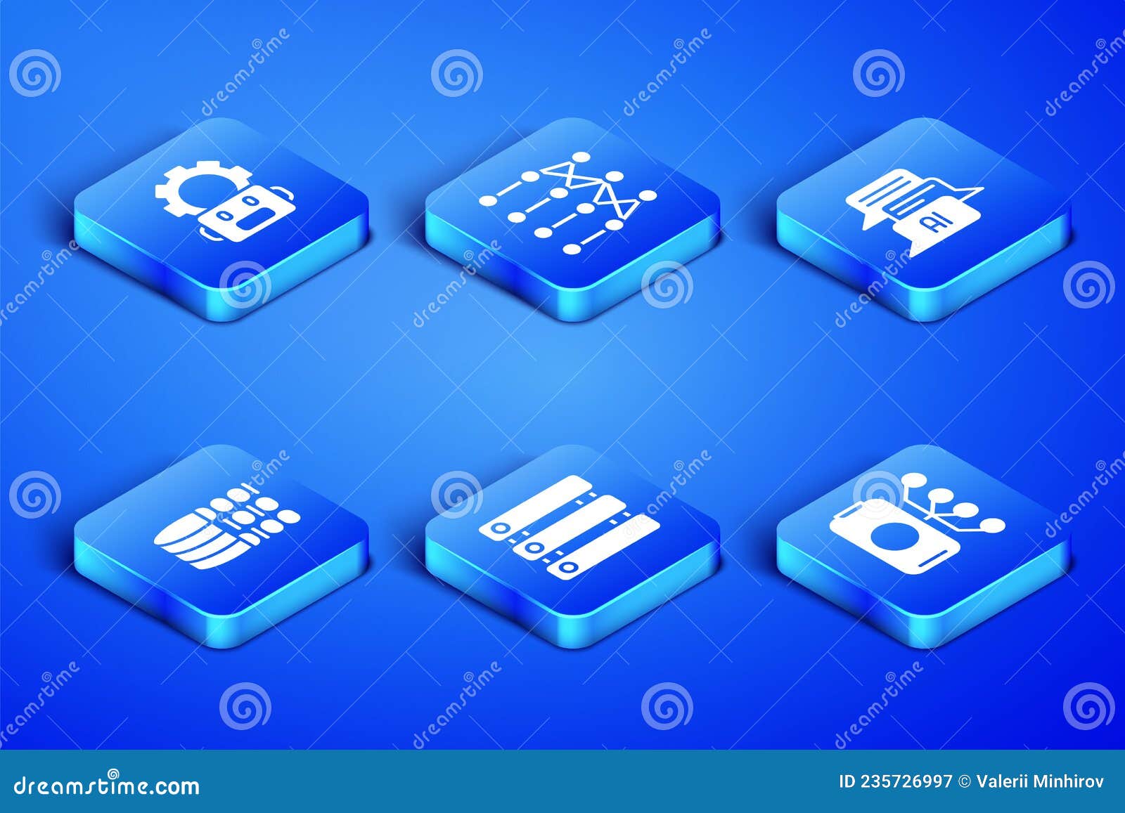 Set Neural Network Robot Setting Server Data Binary Code And Chat Icon Vector Stock Vector 9141