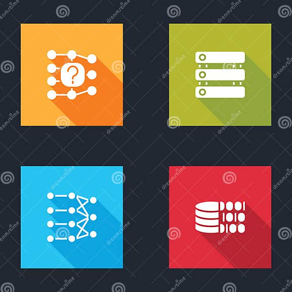 Set Neural Network, Server, Data, and Binary Code Icon. Vector Stock Vector - Illustration of ...