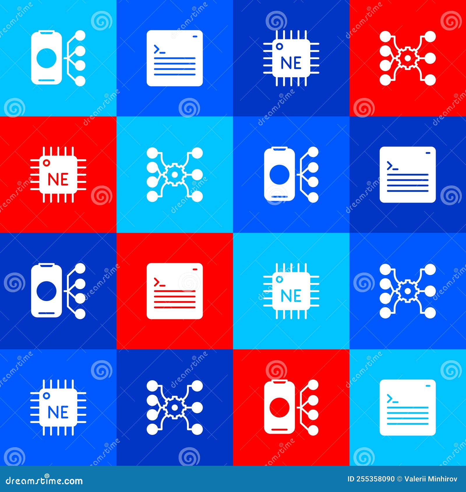 Set Neural Network Web Developer Programming Code Processor Cpu And Icon Vector Stock Vector