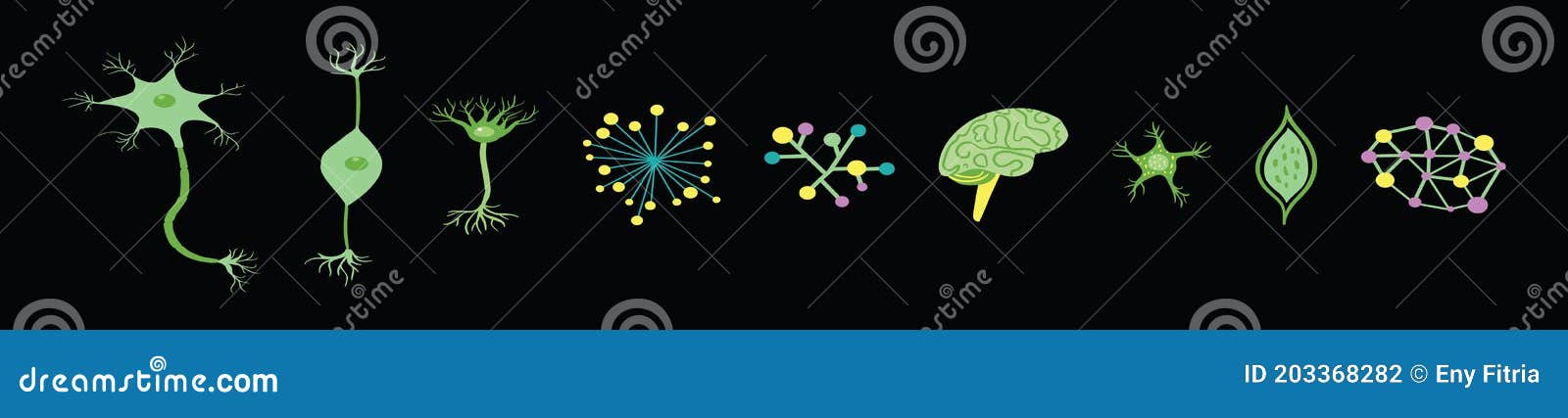 Set of Neuron Cartoon Icon Design Template with Various Models. Vector ...