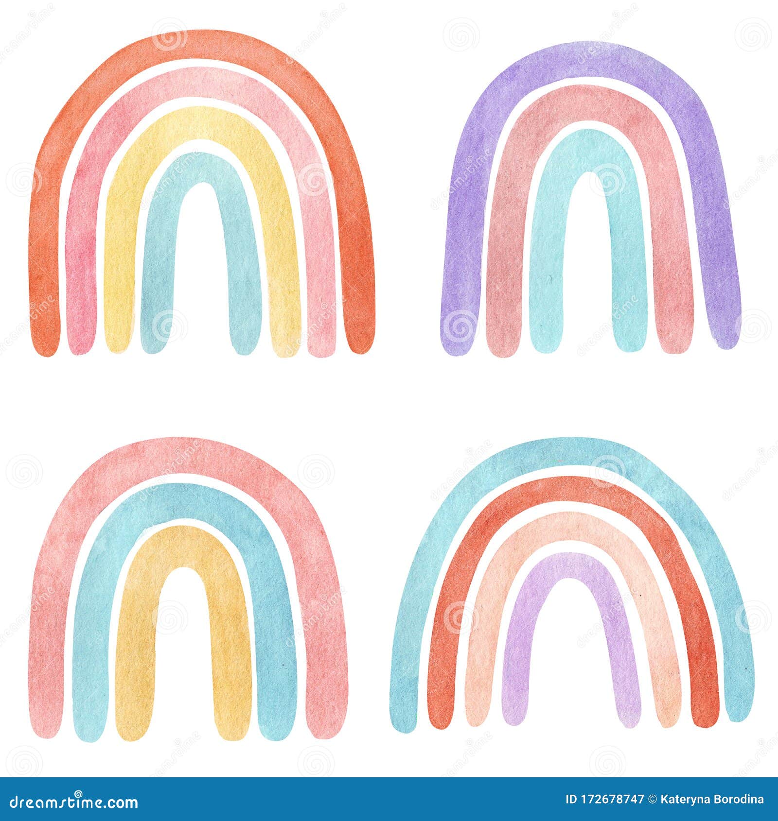 Set of Neutral Calm Rainbows, in Blue, Red, Pink Colors. Stock ...