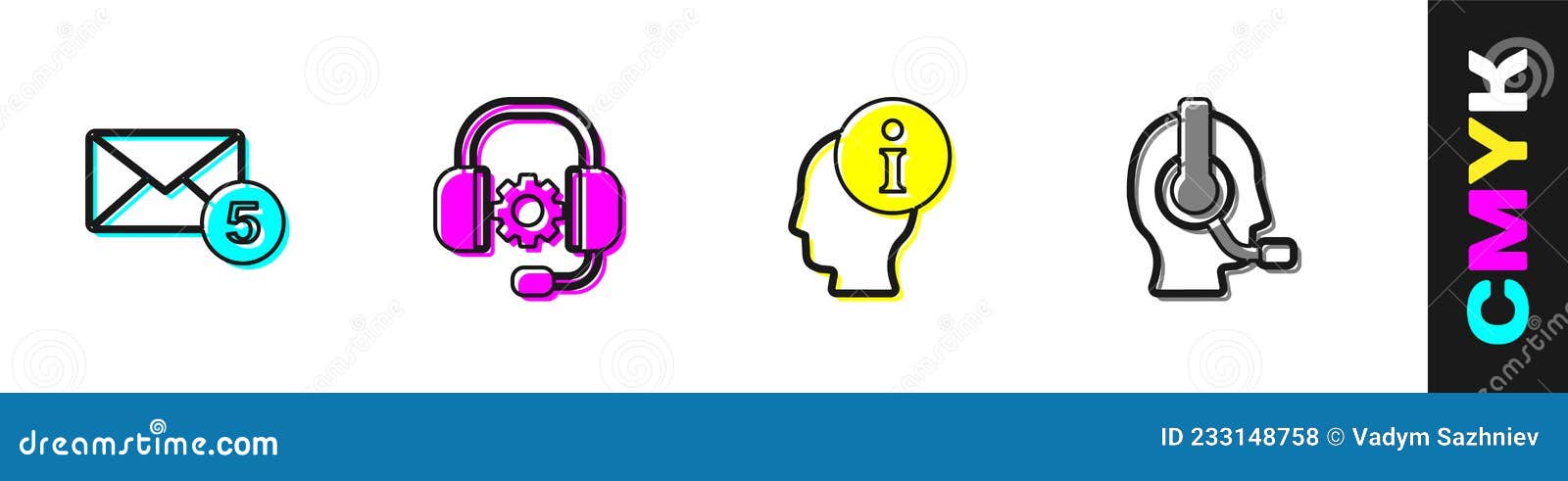 Set New, Email Incoming Message, Headphones, Information and Man with ...