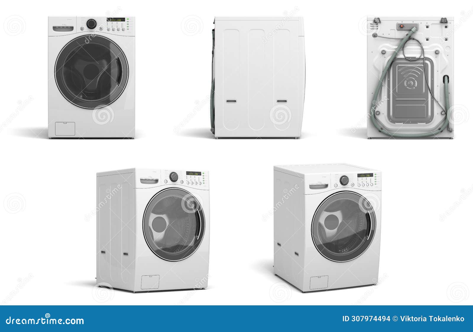 Set of New Modern Washing Machine 3d Render on White Stock Illustration ...