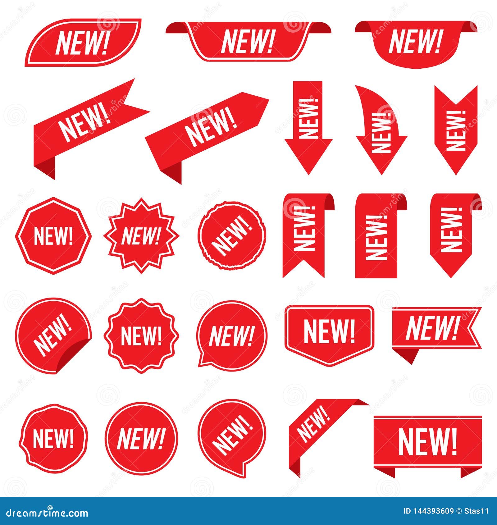 Set of New Red Labels Isolated on White Background Stock Vector ...