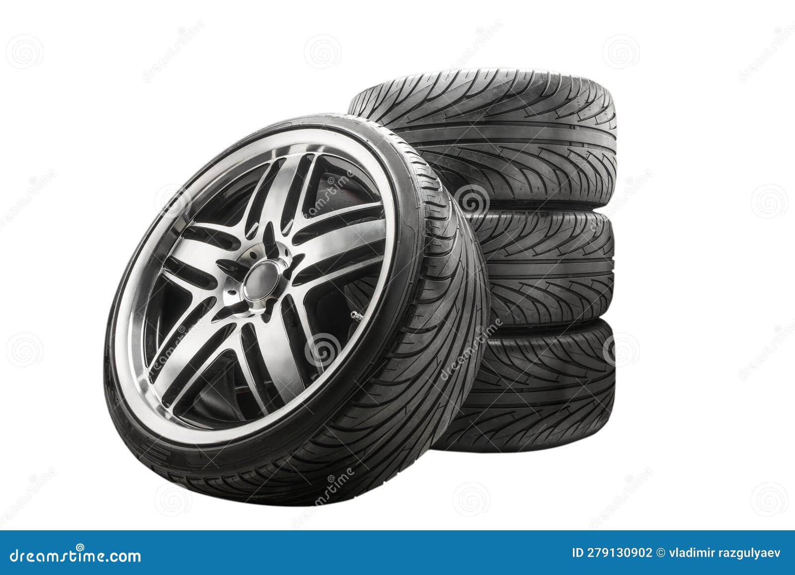 A Set of New Wheels, Tires and Rims Assembled Isolate Stock Photo ...