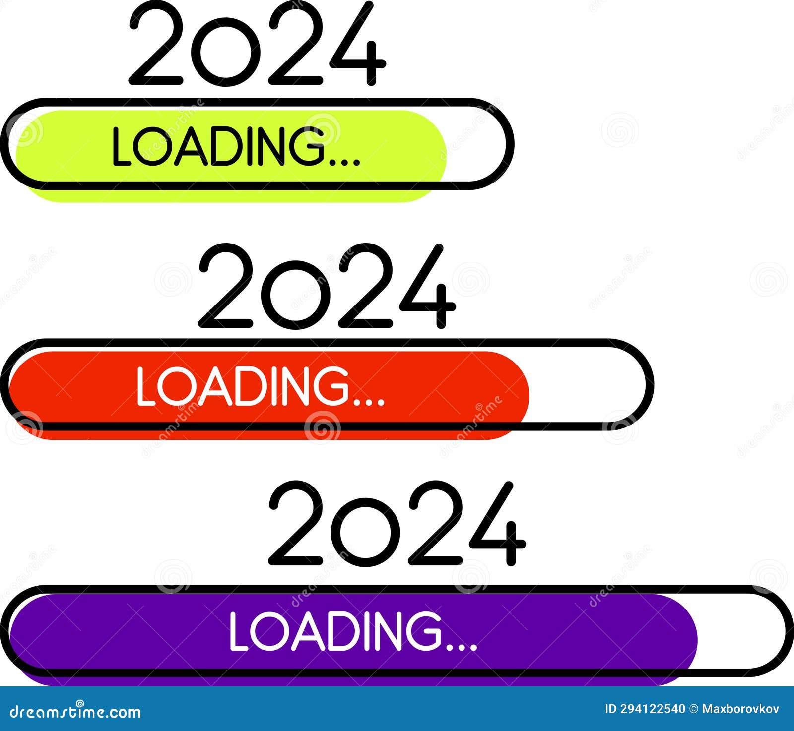 Set of New Year 2024 Simple Flat Loading Progress Bars in Different ...