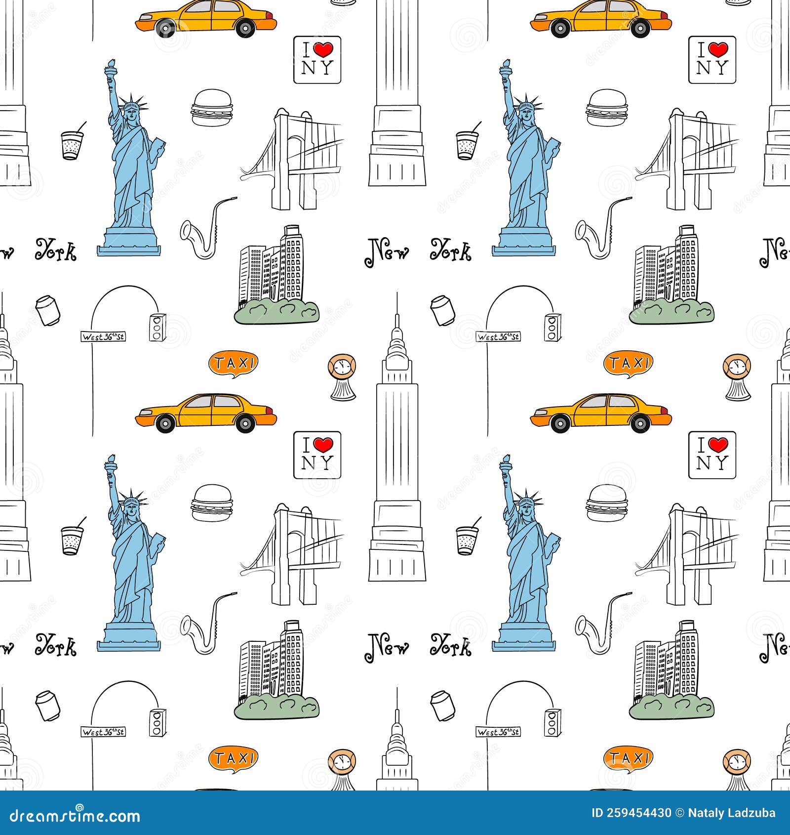 Set in New York. Vector. Seamless Pattern Stock Vector - Illustration ...