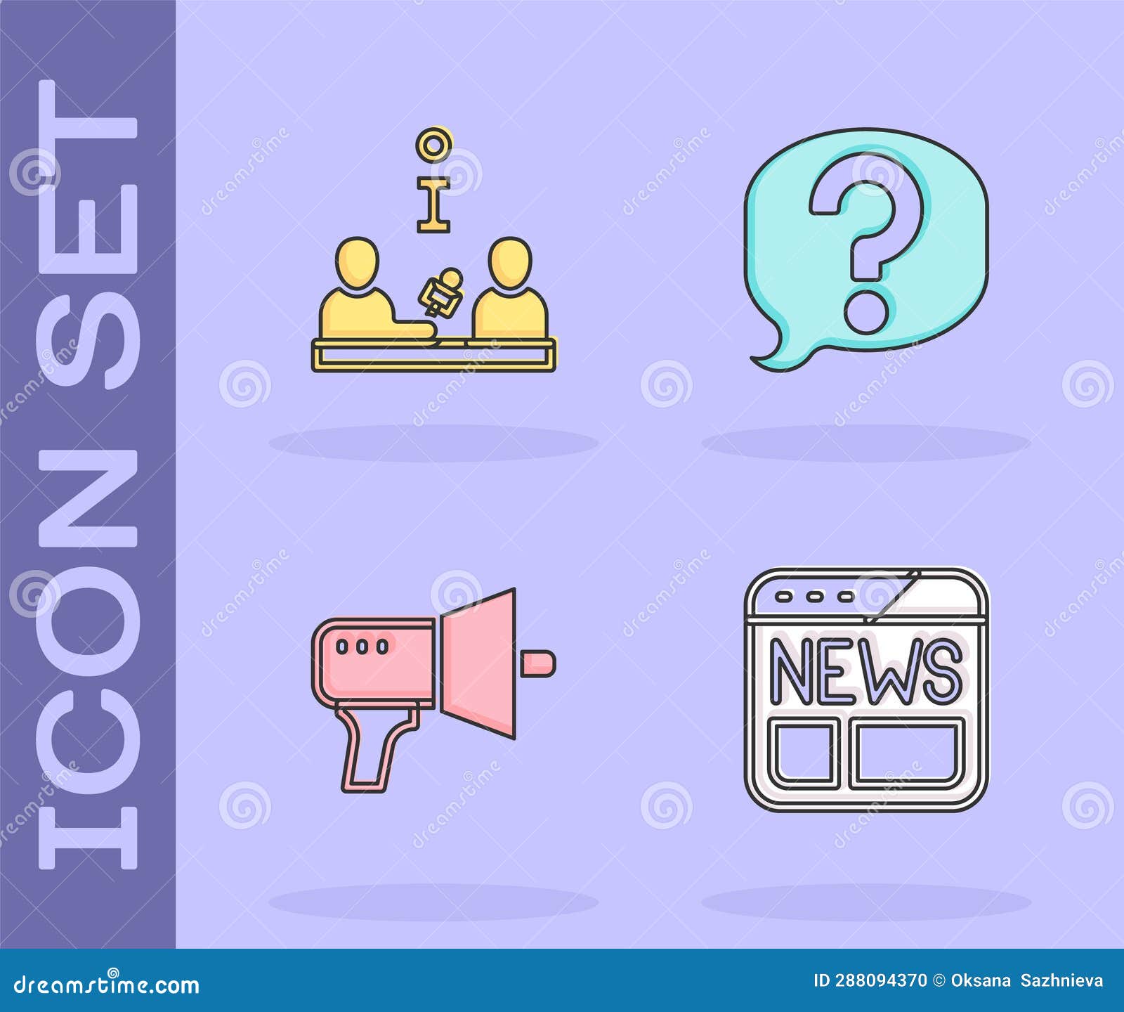 Set News, Interview, Megaphone and Speech Bubble Chat Icon. Vector ...
