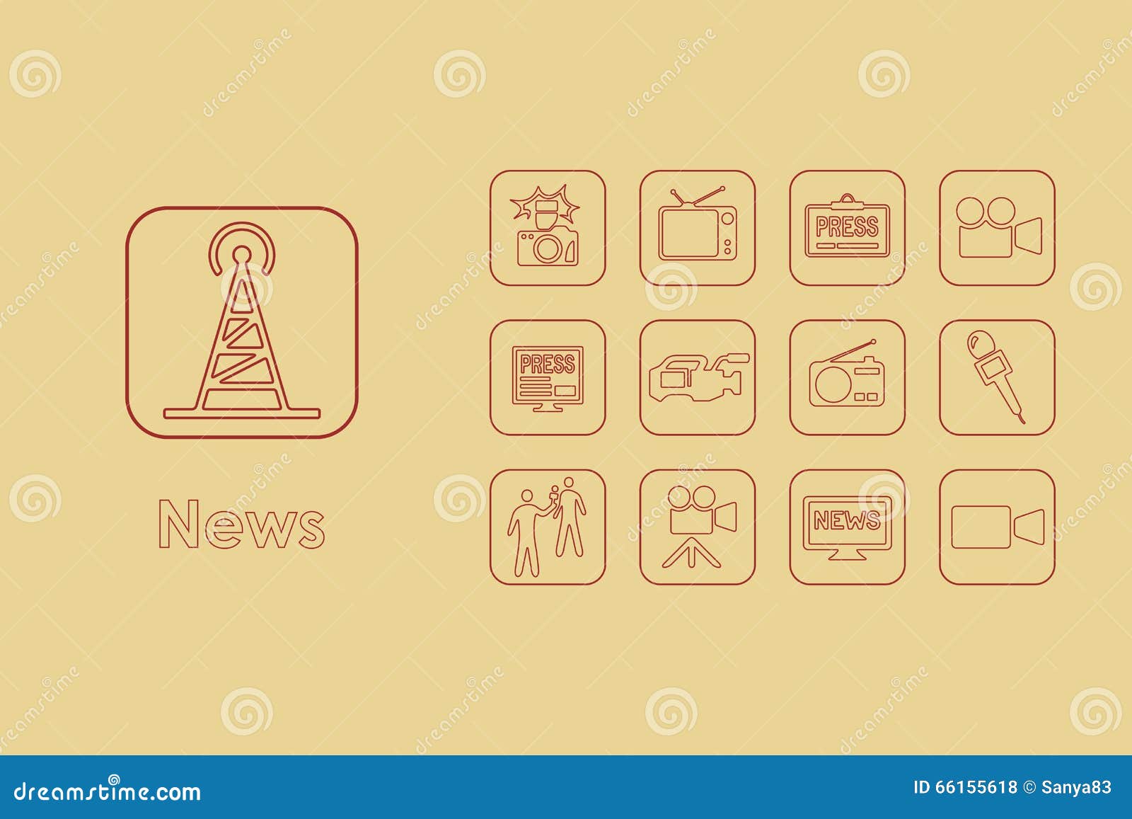 Set of news simple icons stock vector. Illustration of color - 66155618