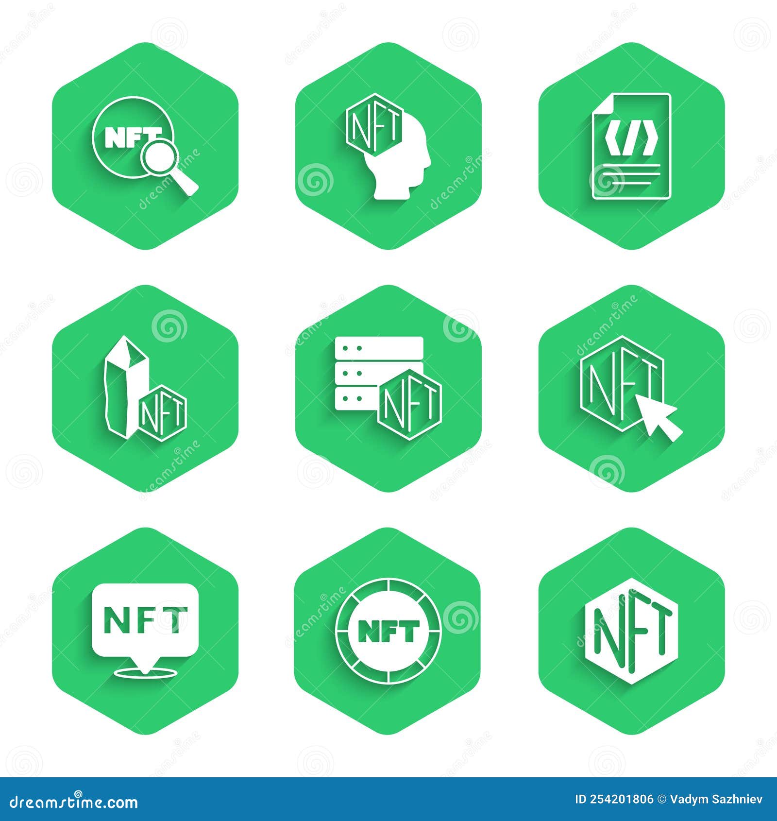 Set NFT Blockchain Technology, Digital Crypto Art, Binary Code and Search Icon. Vector Stock ...