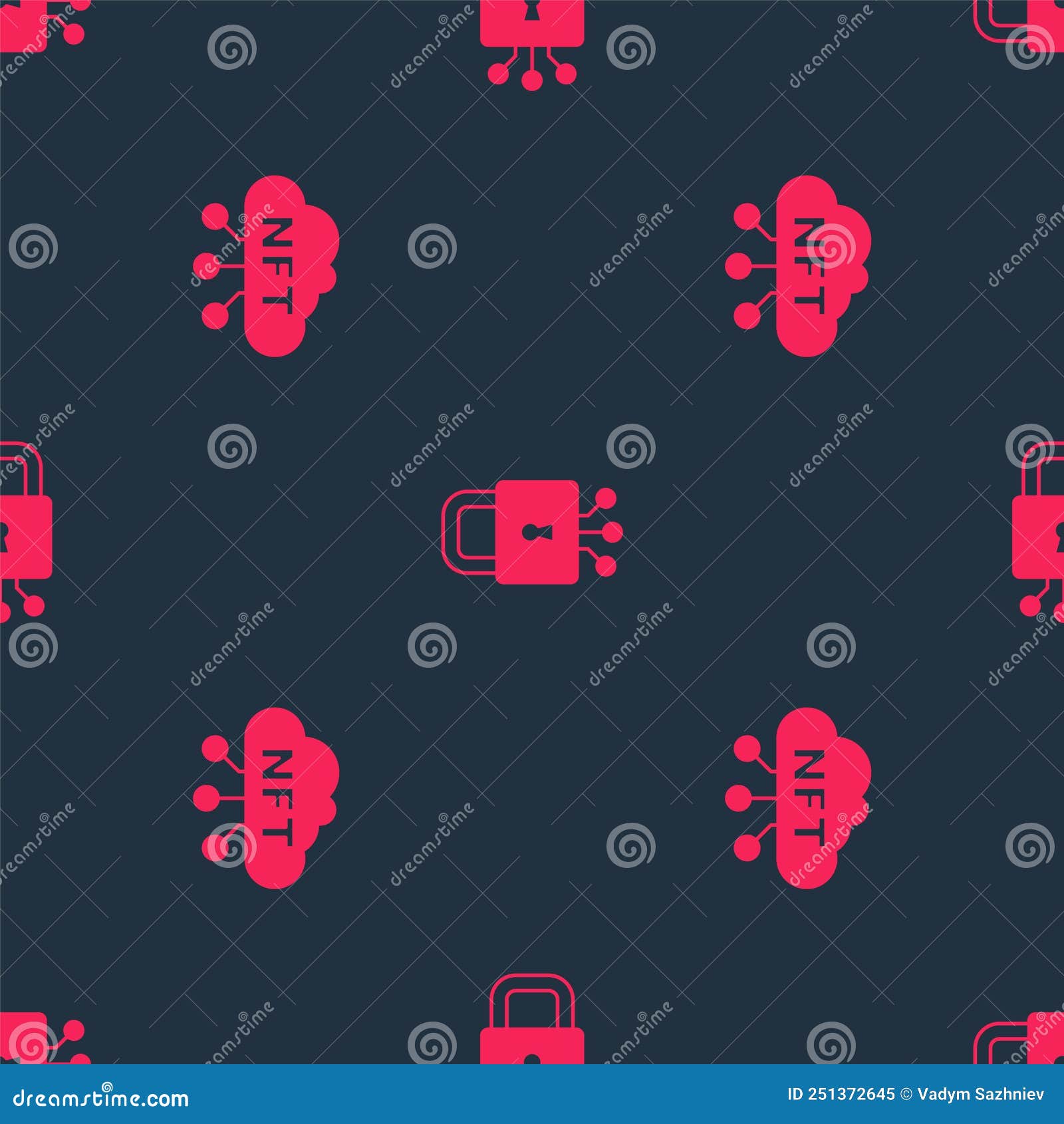 Set NFT Cloud and Cyber Security on Seamless Pattern. Vector Stock ...