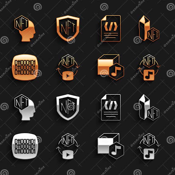 Set NFT Digital Crypto Art, Binary Code, and Shield Icon. Vector Stock ... Set NFT Digital Crypto Art, Binary Code, and Shield Icon. Vector Stock ...