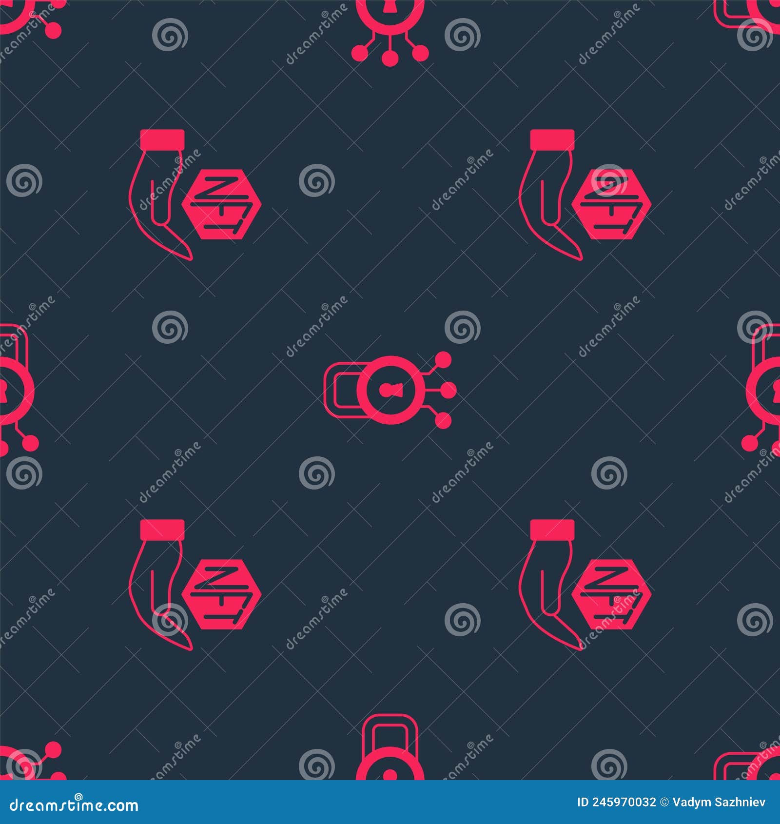 Set NFT Digital Crypto Art and Cyber Security on Seamless Pattern ...