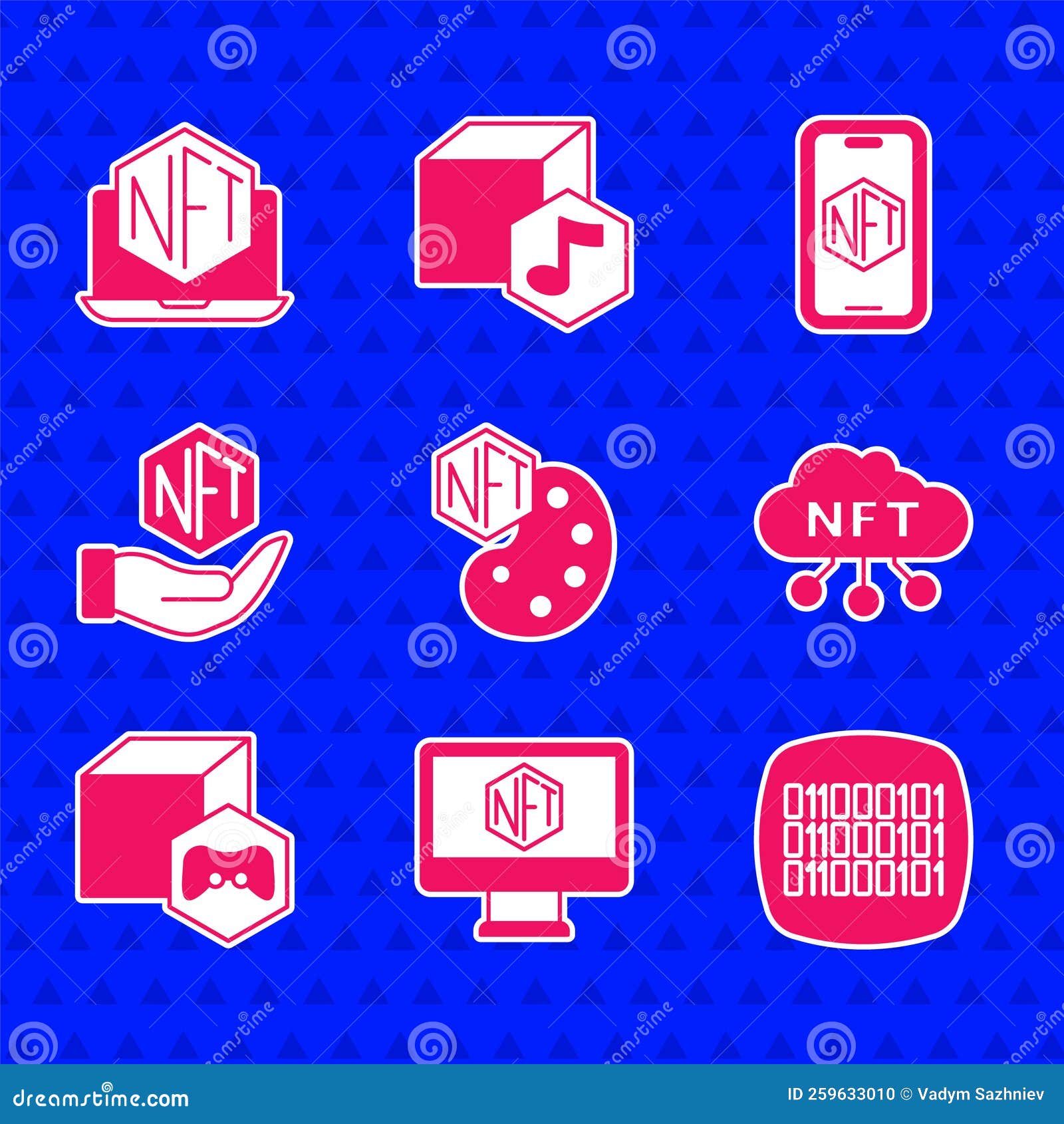 Set NFT Digital Crypto Art, Monitor with Store App, Binary Code, Cloud ... Set NFT Digital Crypto Art, Monitor with Store App, Binary Code, Cloud ...