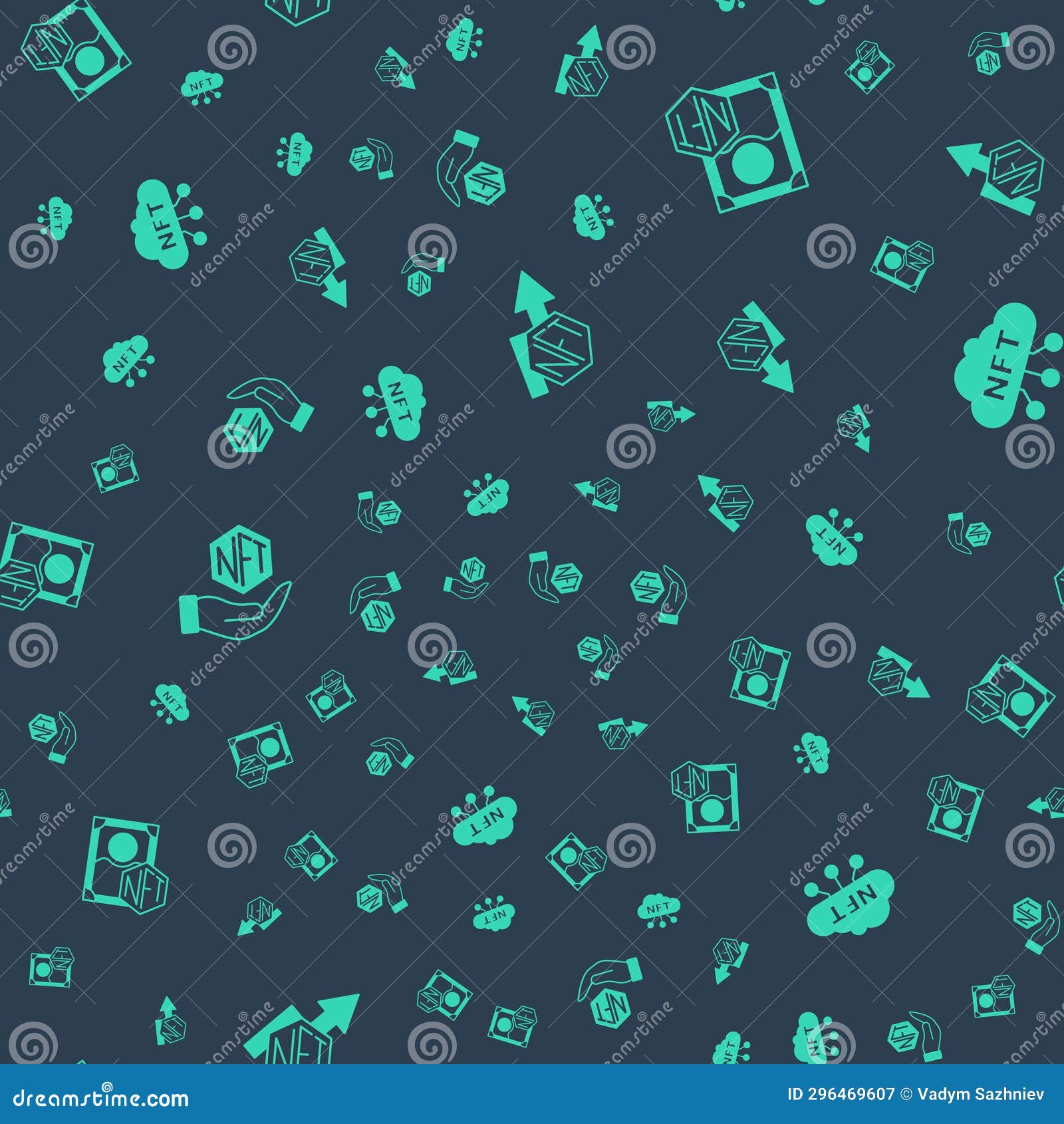 Set NFT Growth Bar Chart, Digital Crypto, and Cloud on Seamless Pattern ...