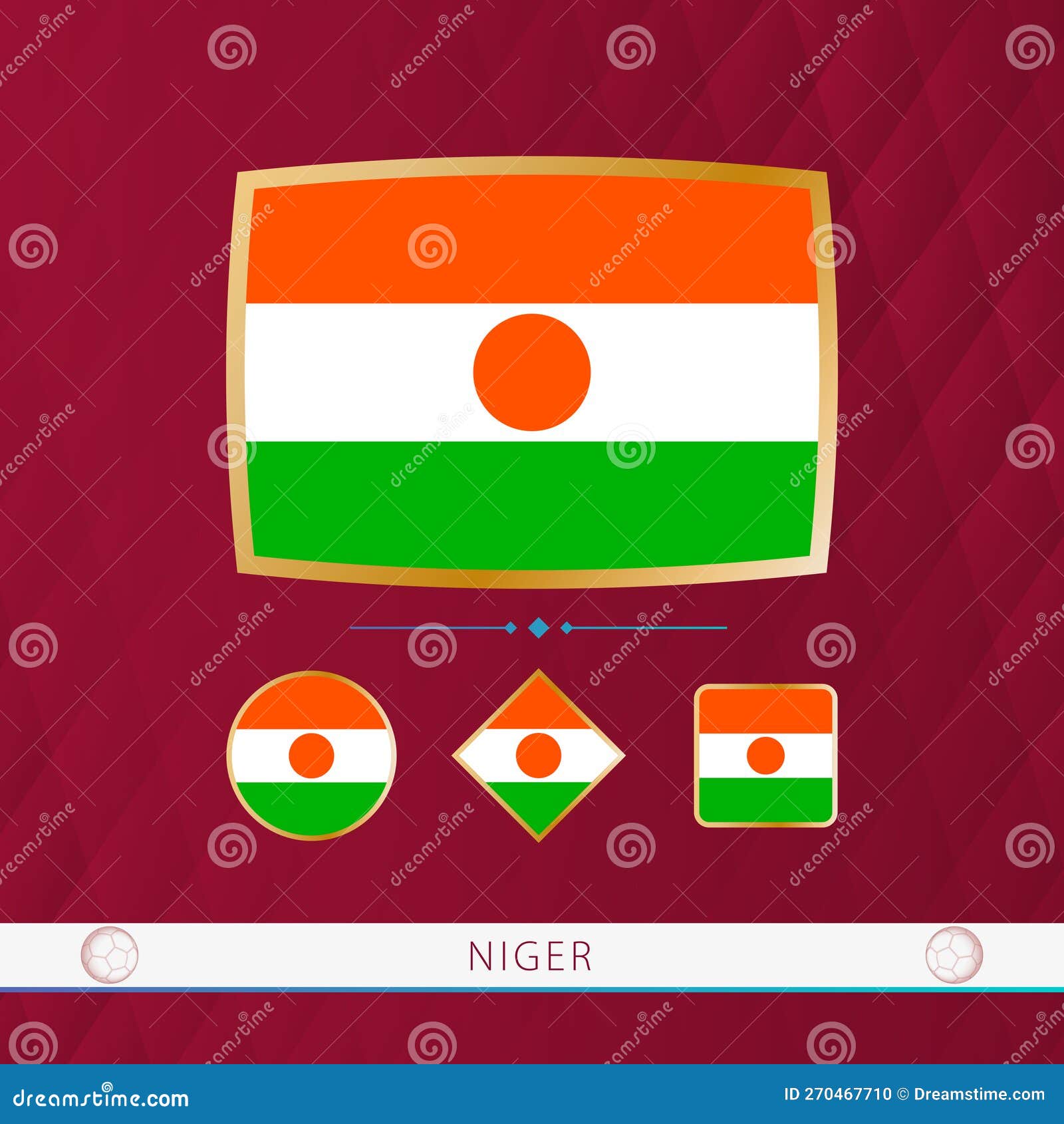 Set of Niger Flags with Gold Frame for Use at Sporting Events on a ...