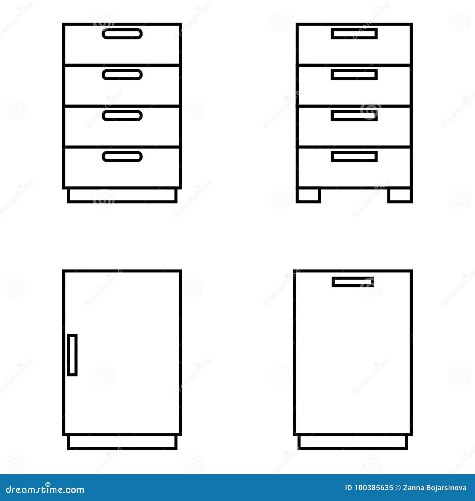 Set of Nightstands Outline. Stock Vector - Illustration of bedroom ...