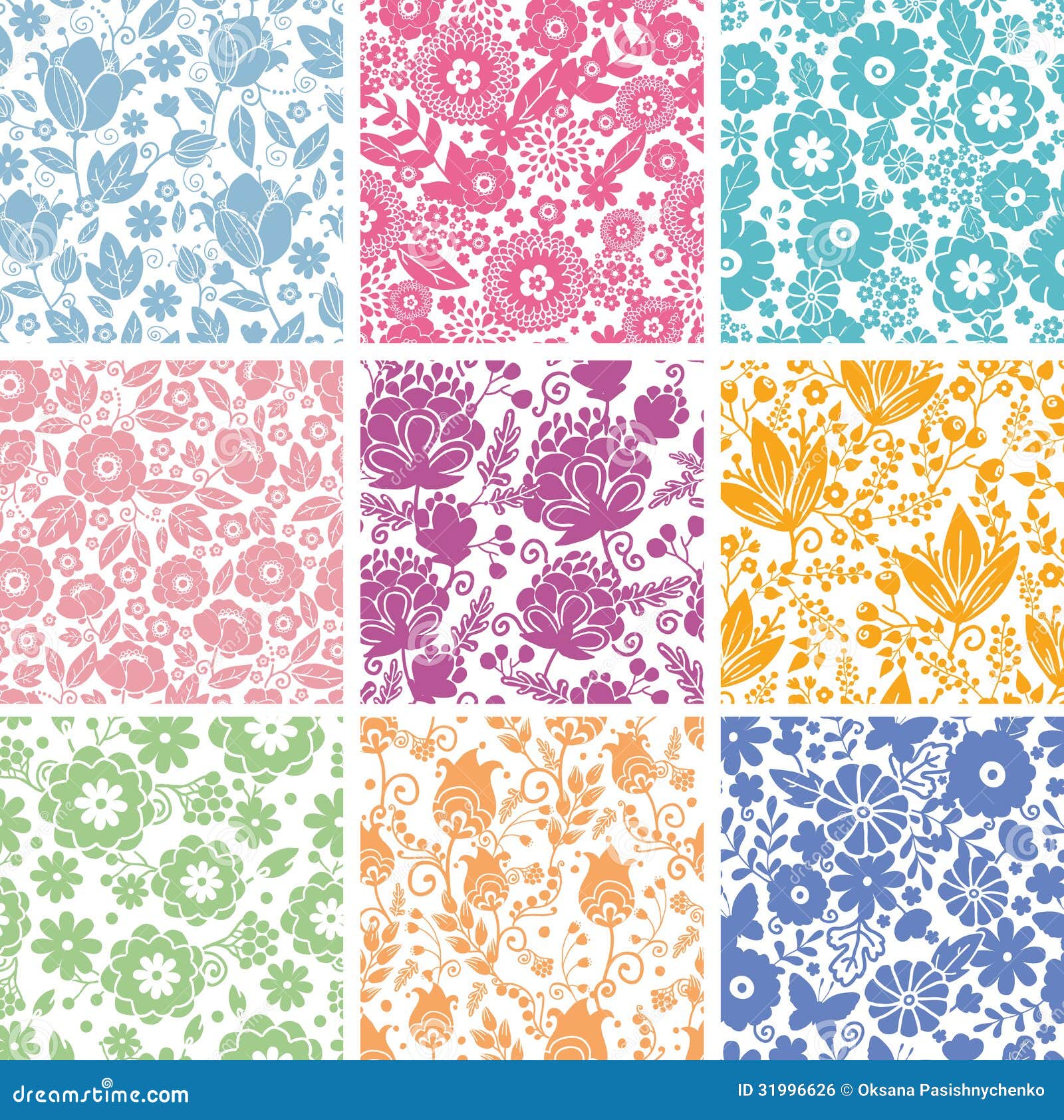 Set of Nine Abstract Flowers Seamless Patterns Stock Vector ...