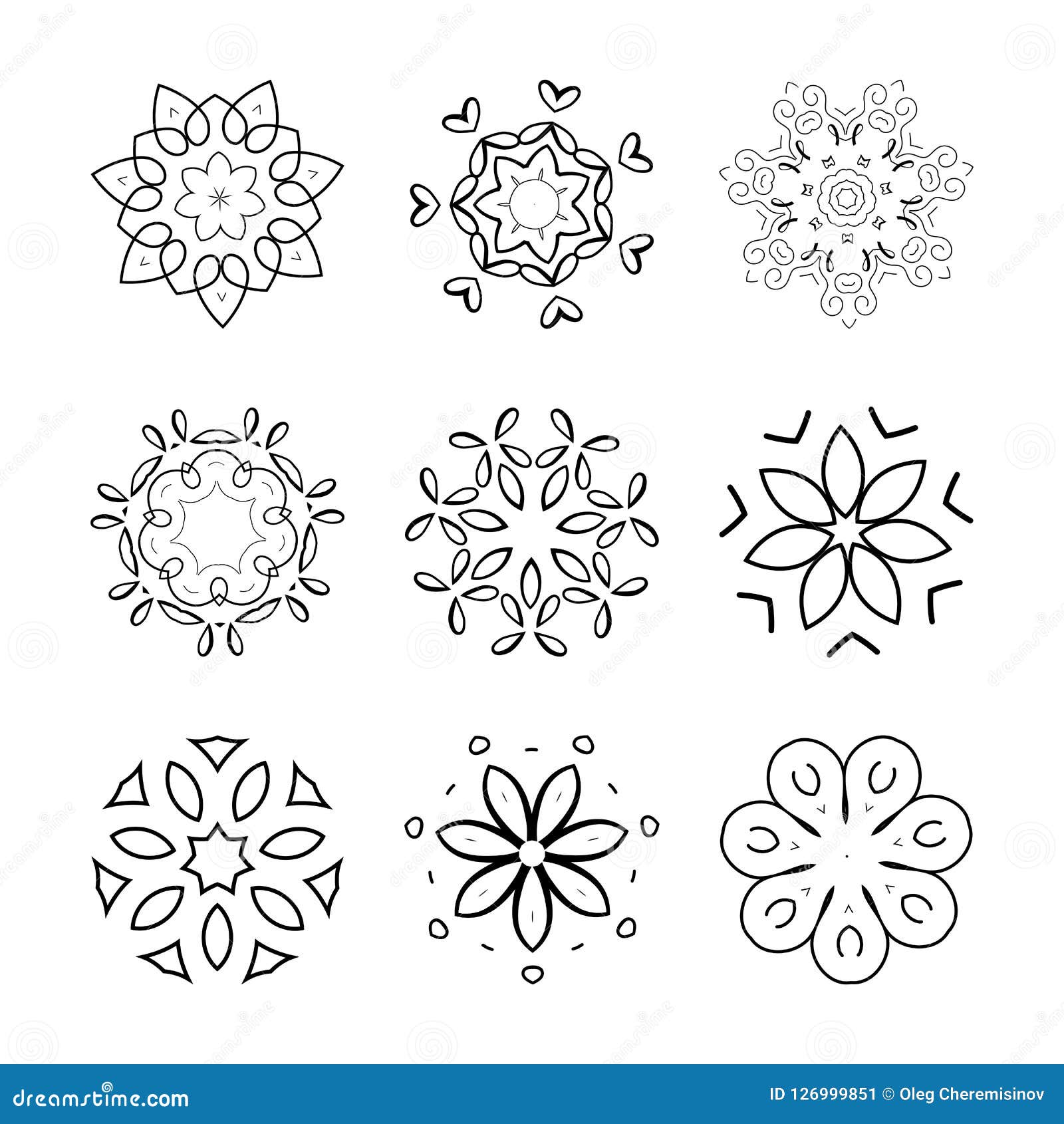 Set of Nine Abstract Round Patterns Isolated on White Background ...