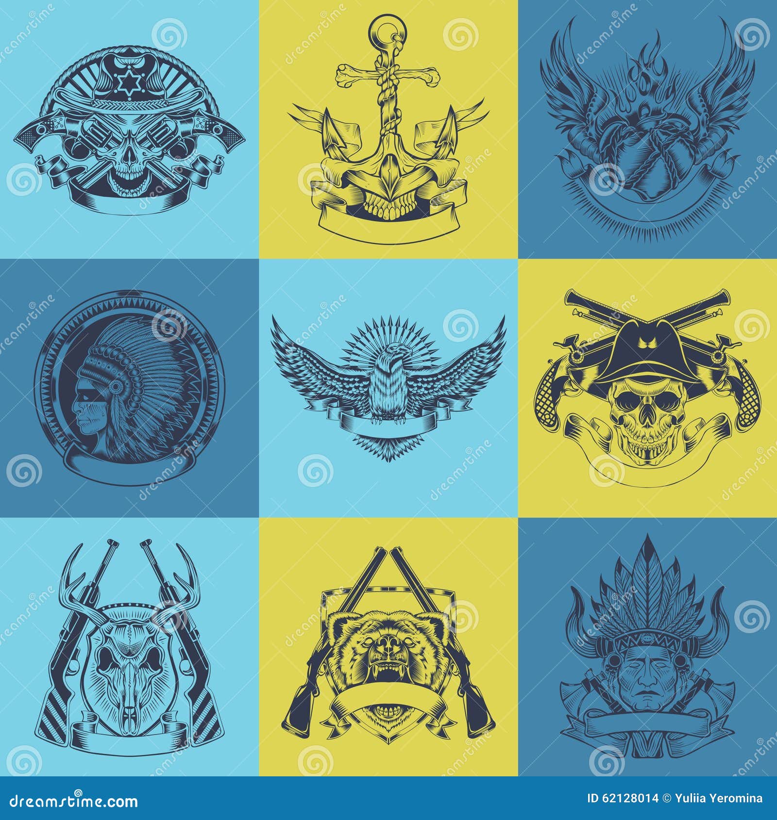 Set Of Nine Art Drawn Label Vector Illustration | CartoonDealer.com ...